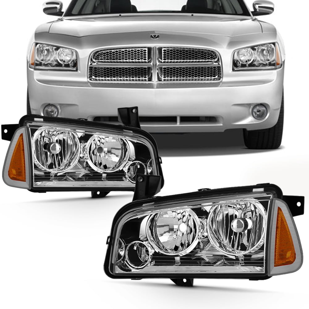 AKKON Chrome Headlamp Assembly for 2006-2010 Dodge Charger, Left+Right ...