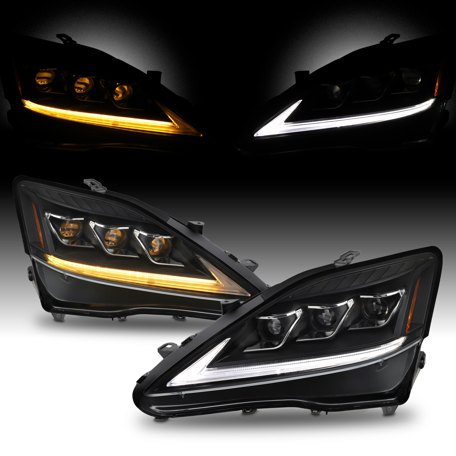 AKKON - Fits 2006-2010 Lexus IS250 IS350 [Halogen Type] Projector Dual Beam Black Headlights ...