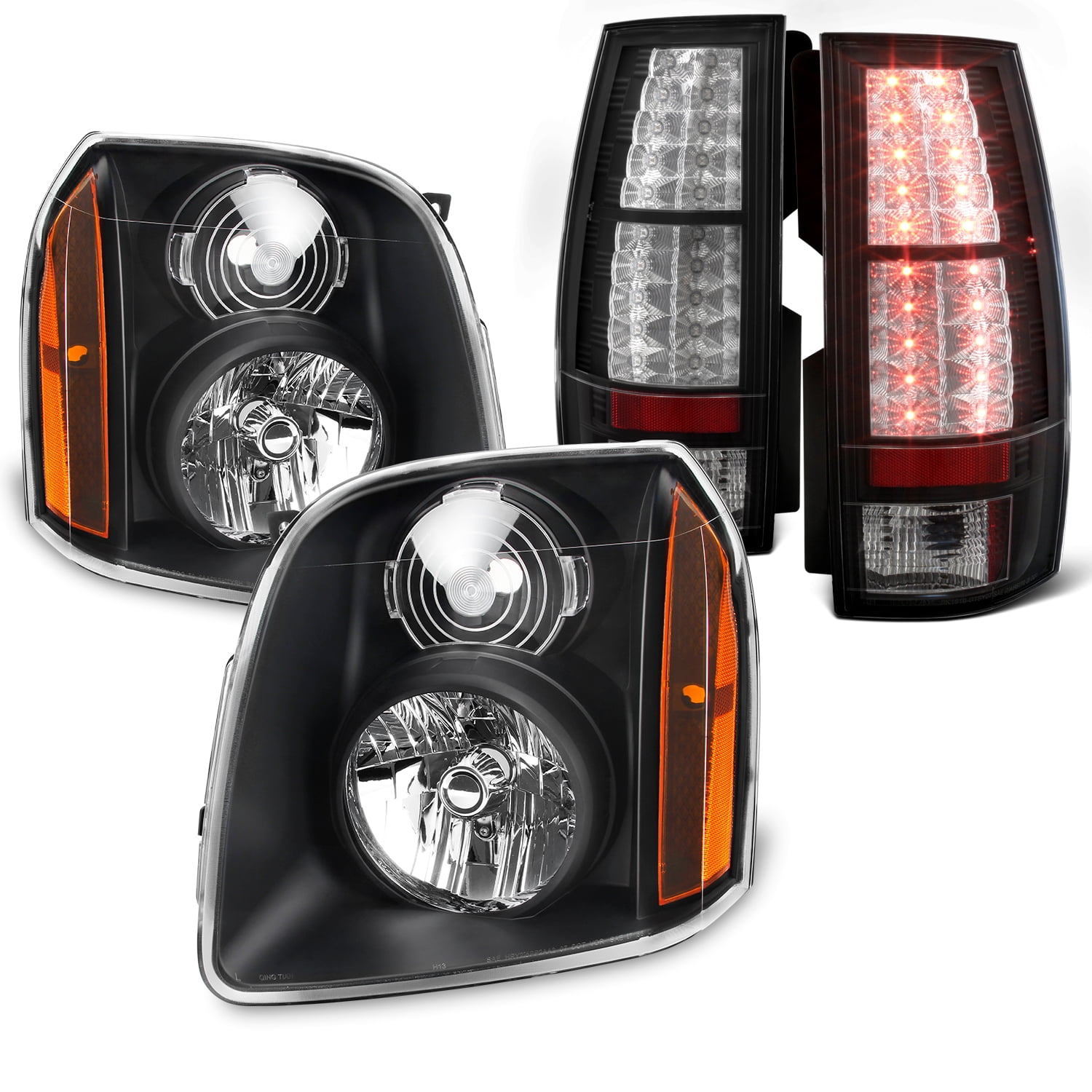 AKKON - Black Headlights & LED Tail Lamp for 2007-2014 GMC Yukon XL ...