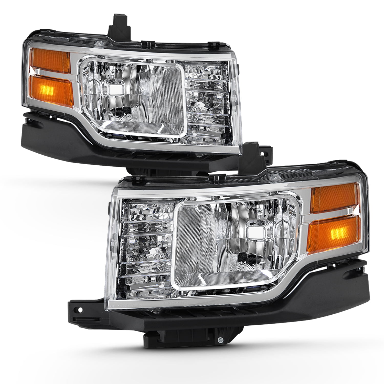 AKKON Chrome Headlight w/ Amber Side Signal Lamp Pair for 2009-2012 ...