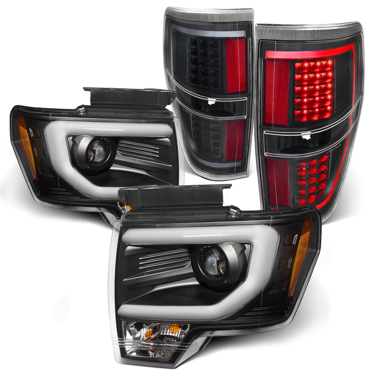 AKKON - Fits 2009-2014 F150 LED Strip Projector Black Headlights + FULL ...