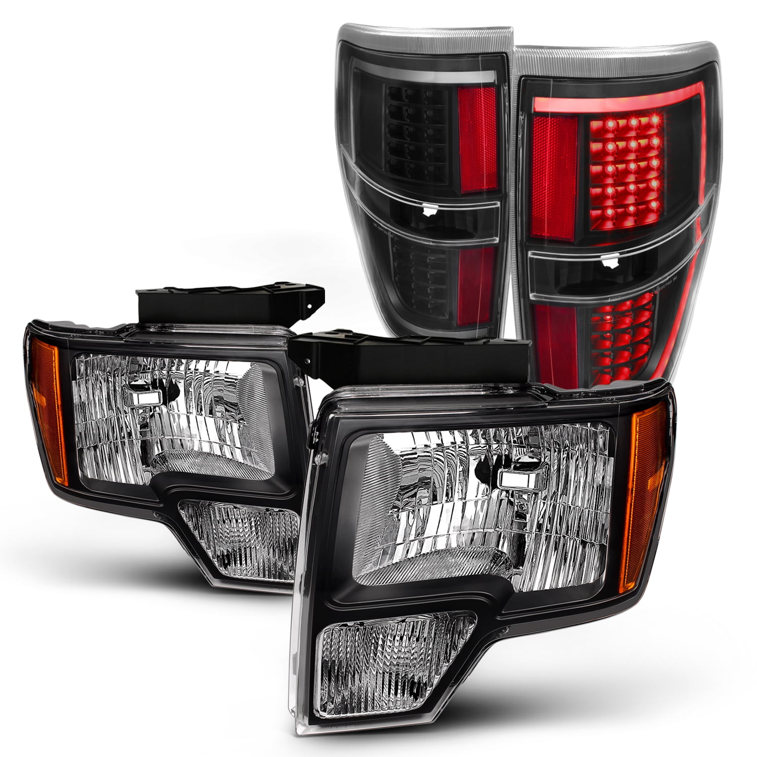 AKKON - Fits 2009-2014 Ford F-150 F150 Black [Halogen Style] Headlamp ...