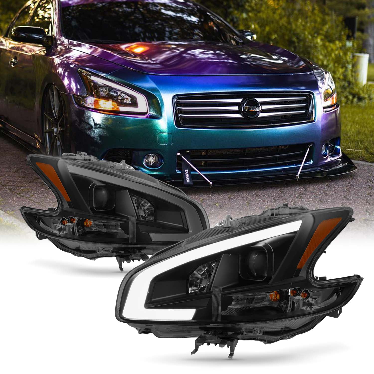 AKKON 2009-2014 Nissan Maxima LED DRL Light Tube Projector Headlights ...