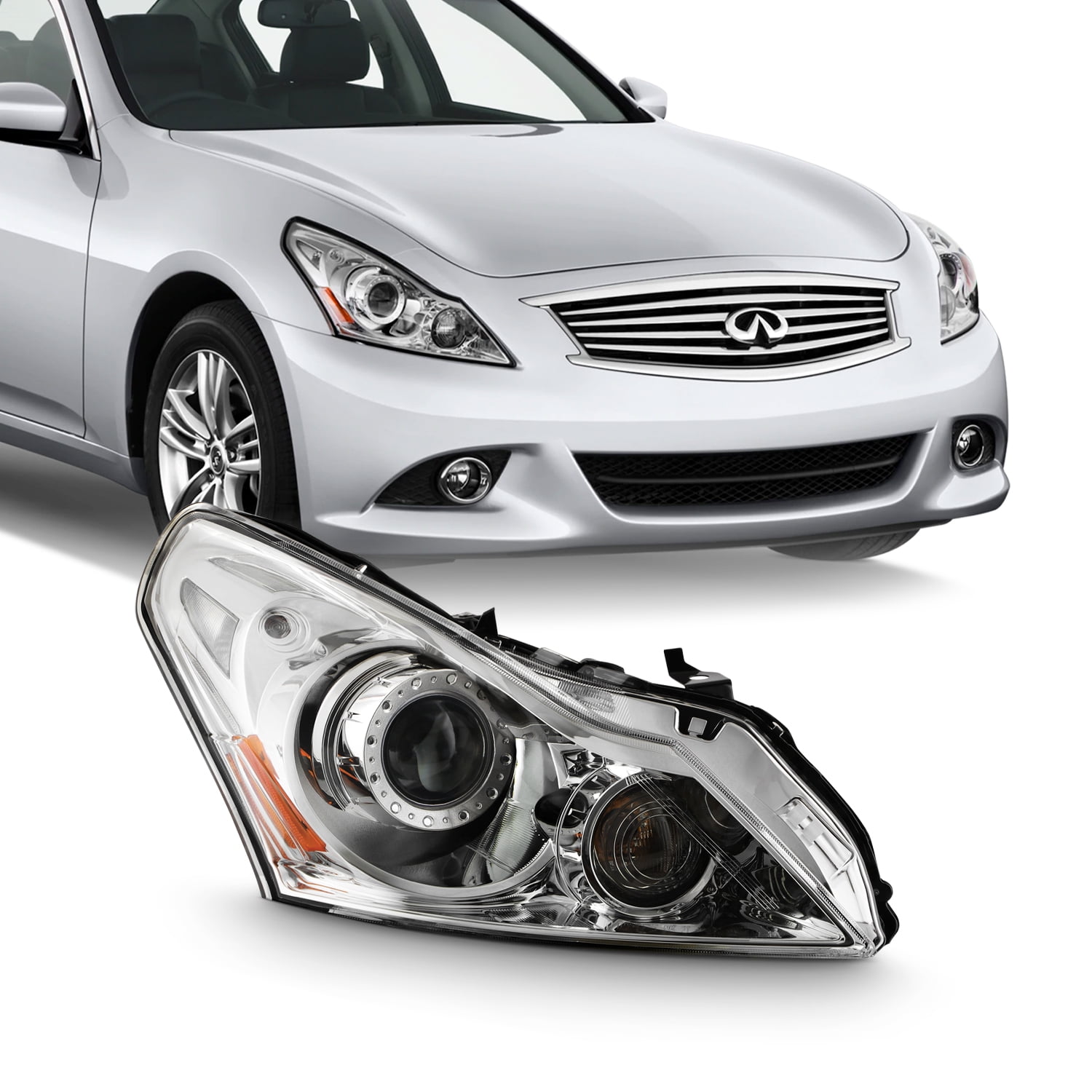 AKKON - Fits 2010-2013 G37 / 11-12 G25 / 2015 Q40 Sedan 4-Door [HID/Xenon Type] Projector Chrome ...