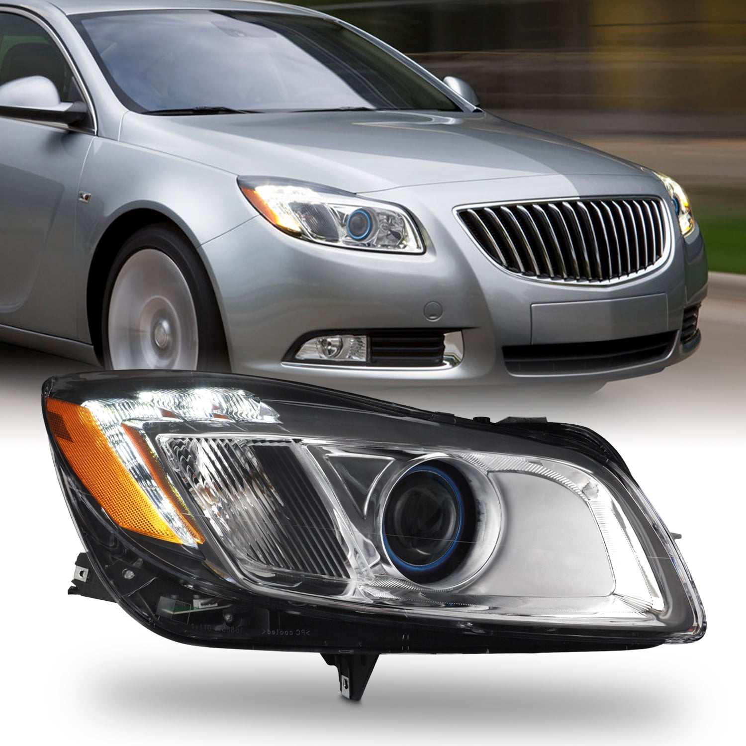 AKKON - Fits 2011-2013 Buick Regal [HID Type] Projector [Blue Ring] Black Headlight Passenger ...