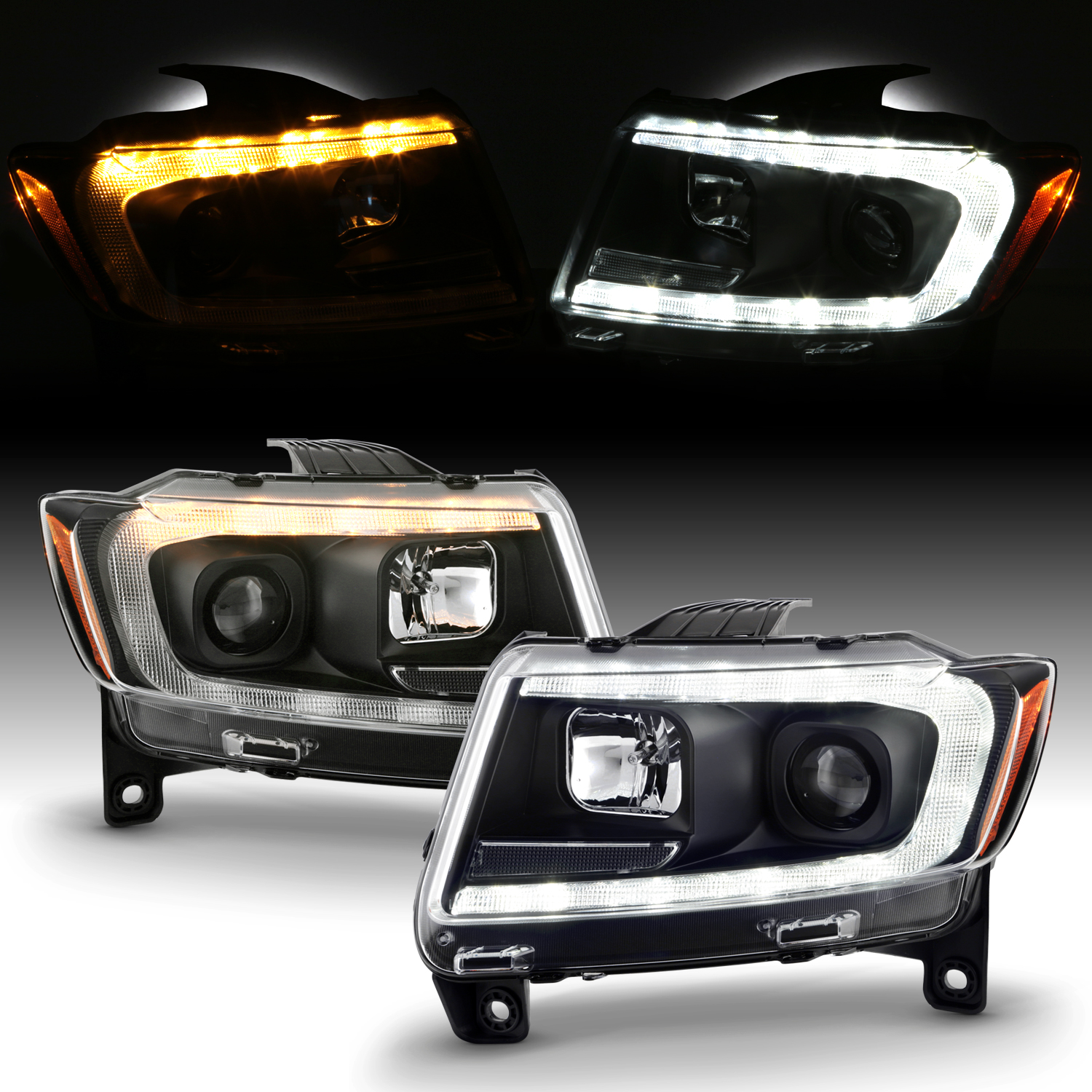 ANZO 2011-2013 Toyota Highlander Projector Headlights w/ U-Bar Chrome ...