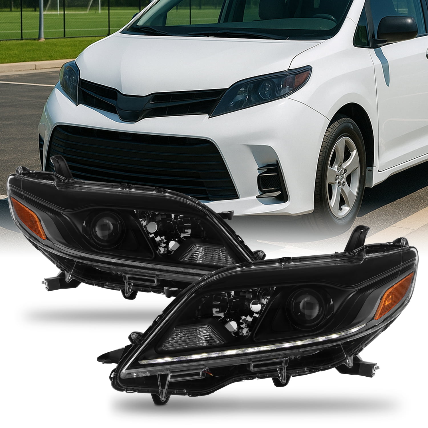AKKON - Fits 2011-2020 Toyota Sienna Projector Black Headlights Pair ...