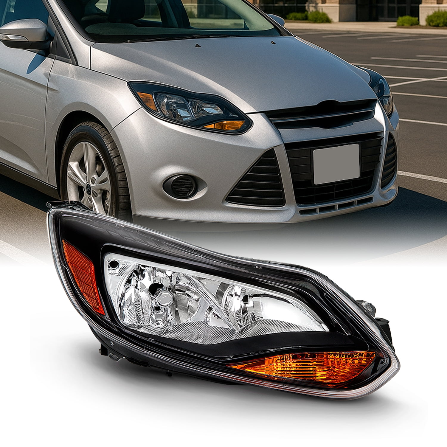 AKKON, Compatible with 2012-2014 Ford Focus Sedan Hatchback, Black Trim ...
