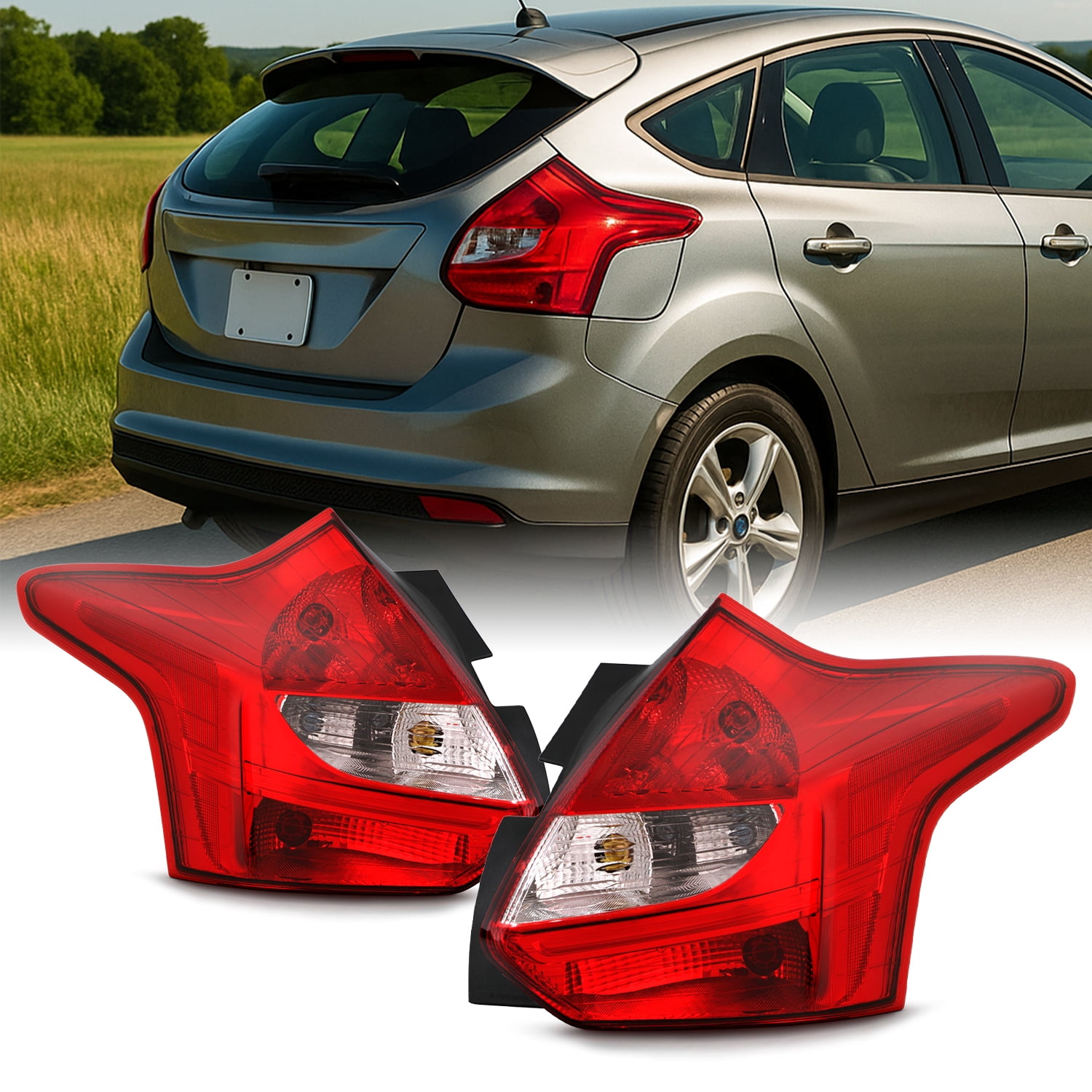 AKKON - Fits 2012 2013 2014 Ford Focus Hatchback 5DR Chrome Red Tail ...