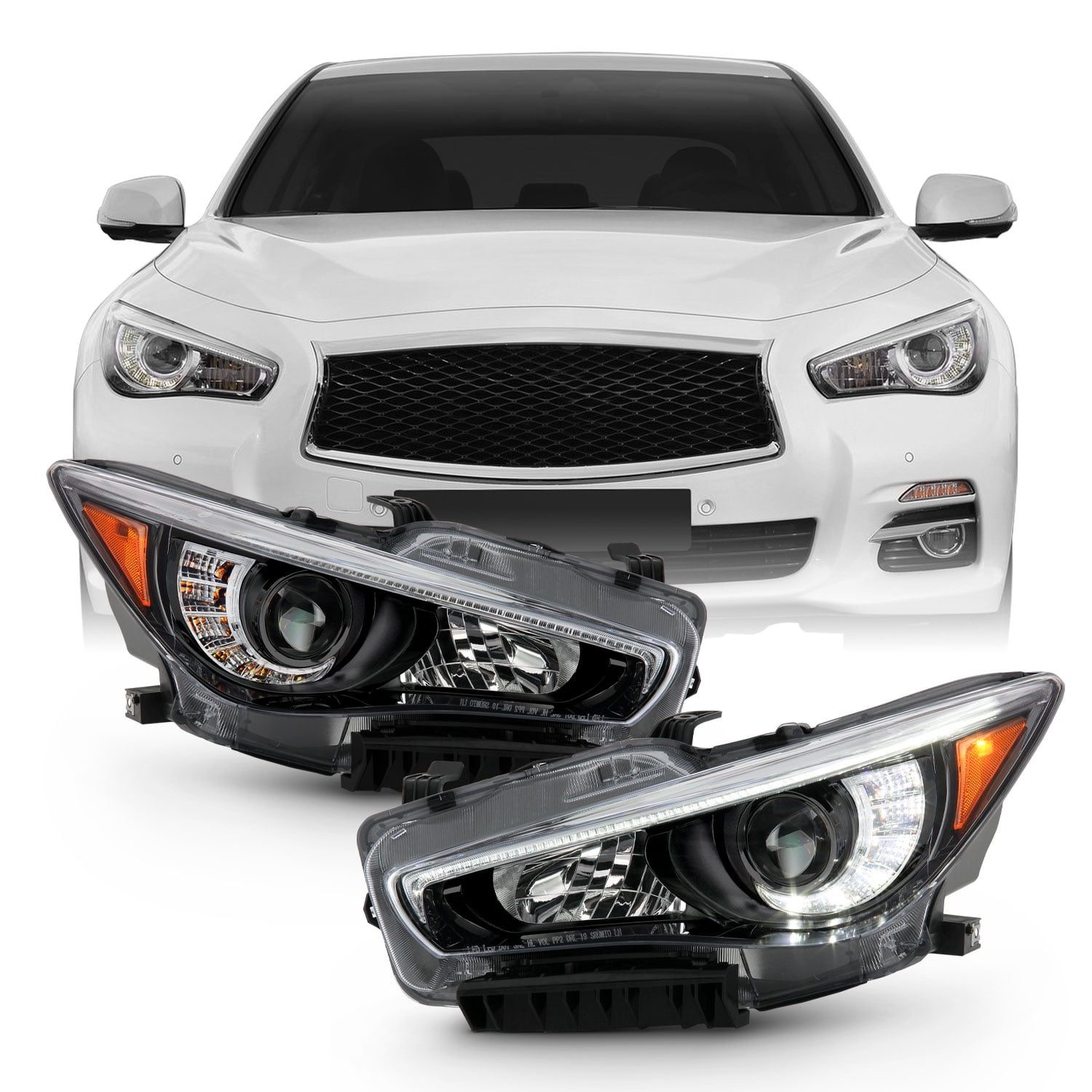 AKKON - LED Projector Black Headlights for 2014-2022 InFiniti Q50 ...