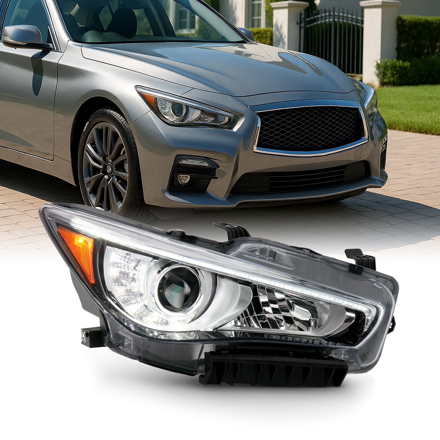 AKKON - Fits 2014-2022 InFiniti Q50 w/o AFS LED Projector Chrome Clear ...