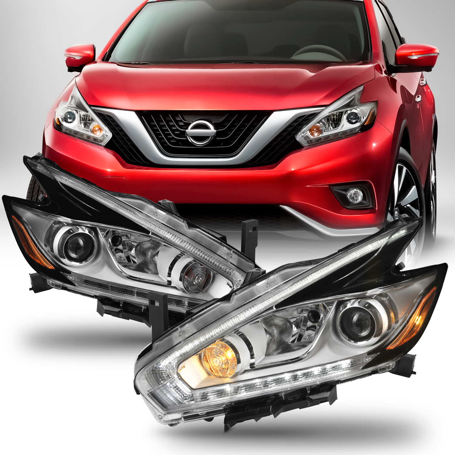 AKKON -Fits 2015-2016 Nissan Murano [LED DRL Running] Projector Chrome ...