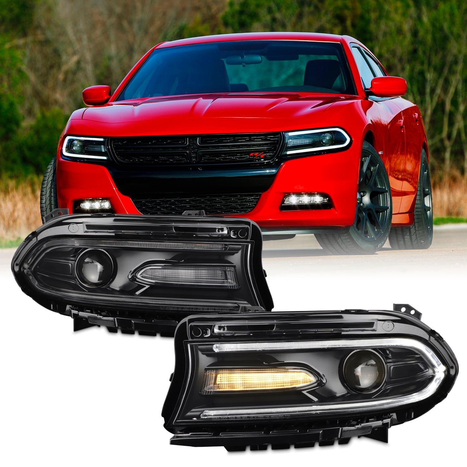 AKKON Front Assembly - Fits 2015-2018 Dodge Charger LED DRL Halogen ...