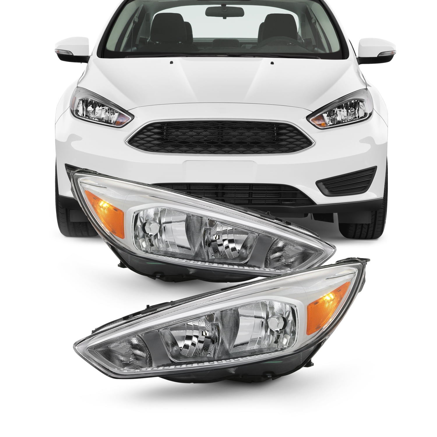 AKKON - Fits 2015-2018 Ford Focus S | SE | ST Chrome Bezel [Halogen ...