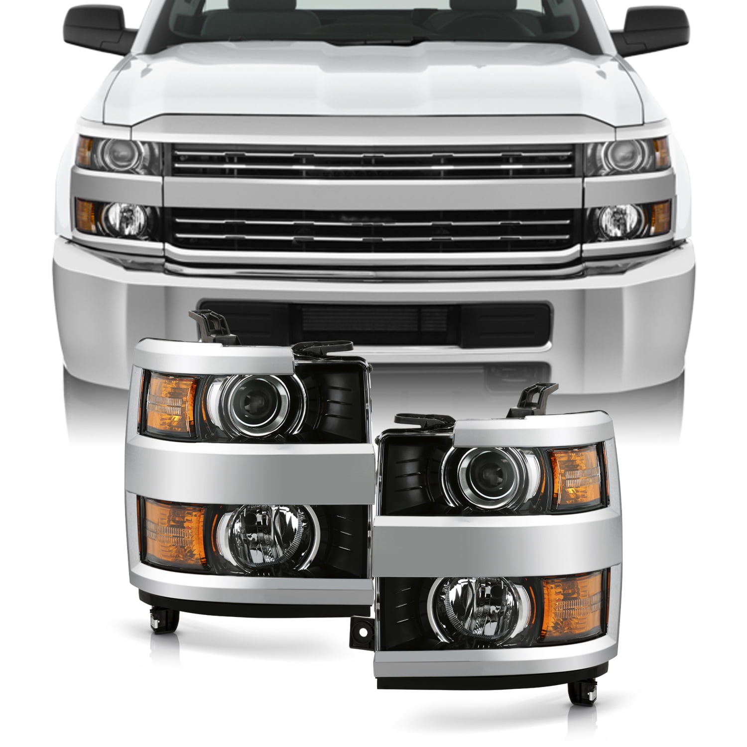 AKKON - Chrome Projector LED Headlights for 2015-2019 Chevy Silverado ...