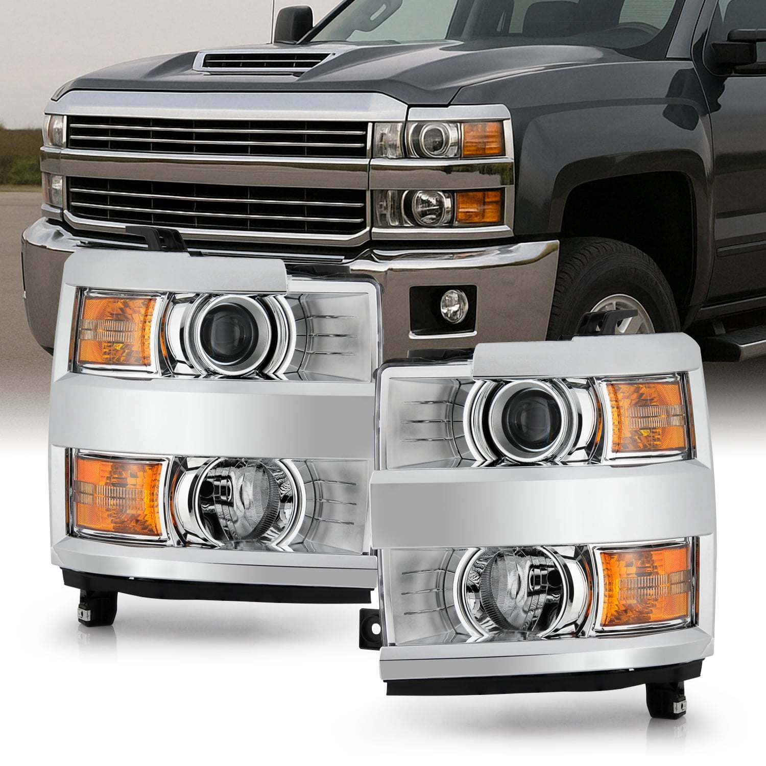 AKKON - LED Chrome Bezel OE Style Projector Headlights w/ Reflector for ...