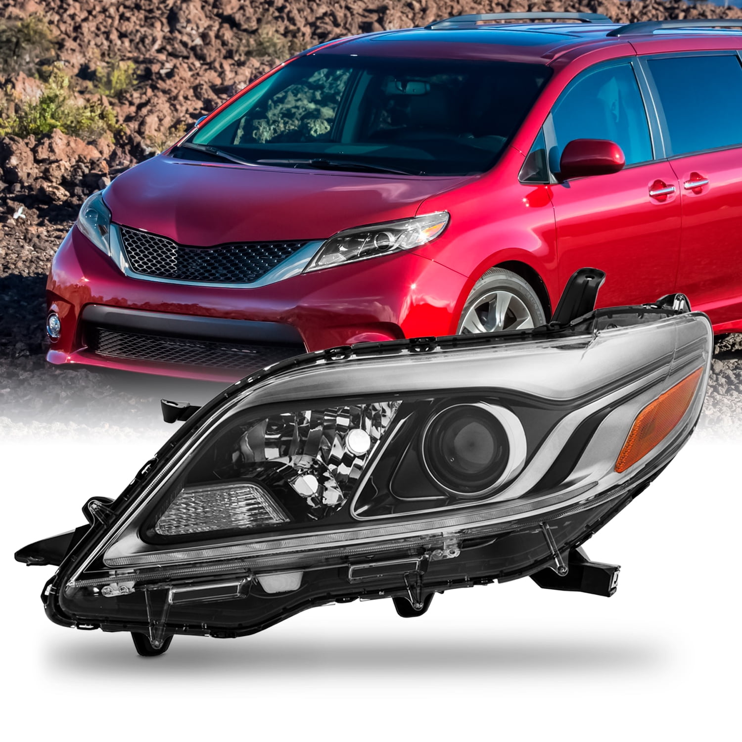 AKKON - Fits 2015-2019 Toyota Sienna SE [Halogen Type] Projector Chrome ...