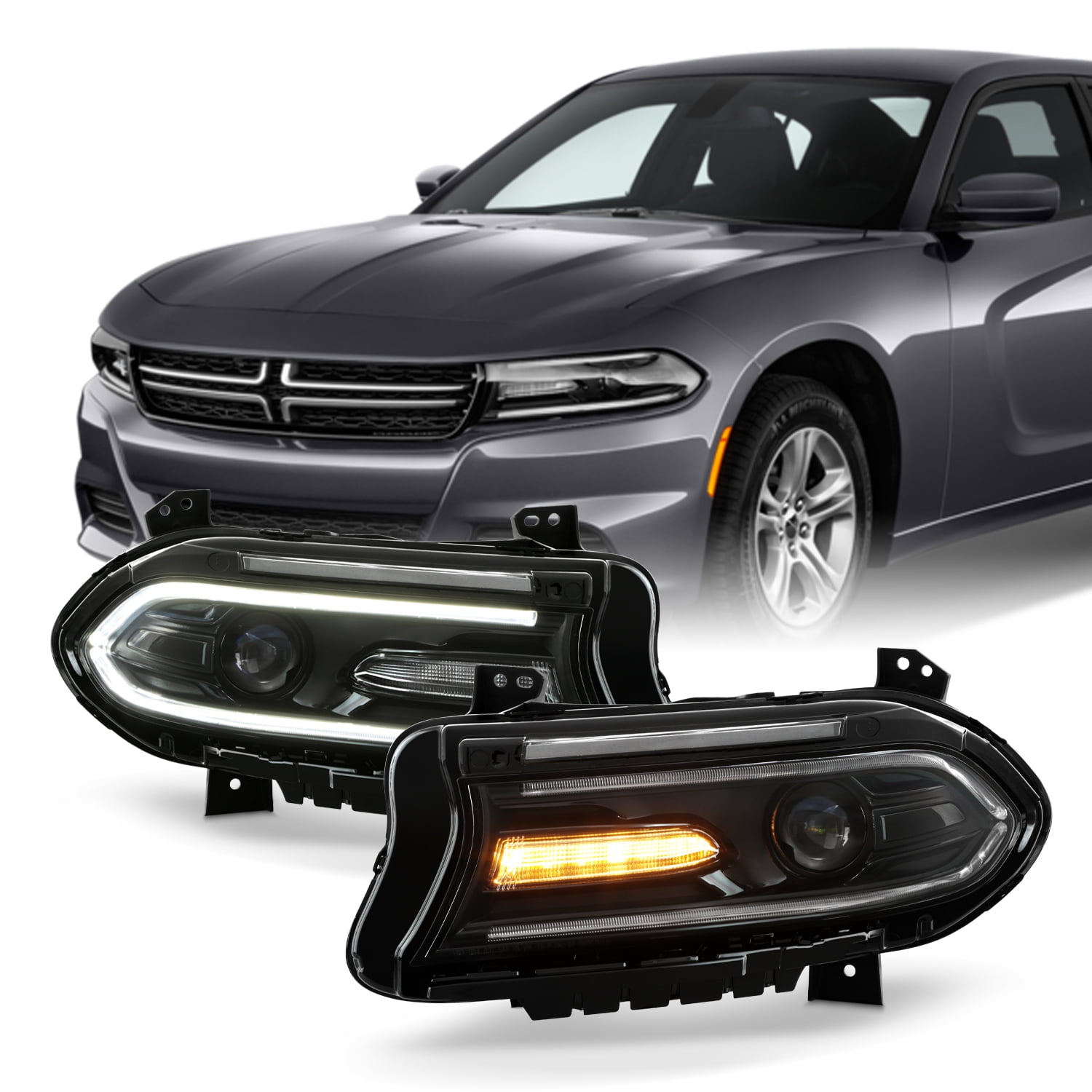 AKKON - Fits 2015-2021 Dodge Charger [Halogen Type] Projector Black ...