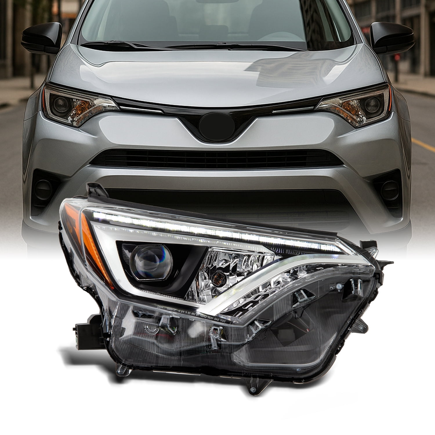 AKKON - Fits 2016 2017 2018 Toyota Rav4 LED DRL Projector Chrome ...
