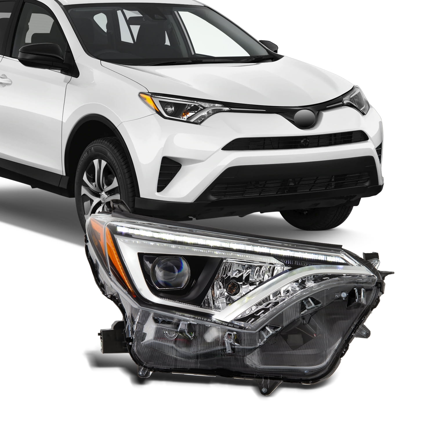 AKKON - Fits 2016 2017 2018 Toyota Rav4 LED DRL Projector Chrome ...