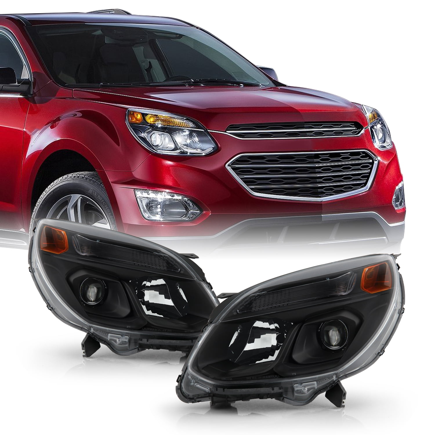 AKKON - Fits 2016-2017 Chevy Equinox SUV [Halogen Type] Projector Black Headlights Pair Driver ...