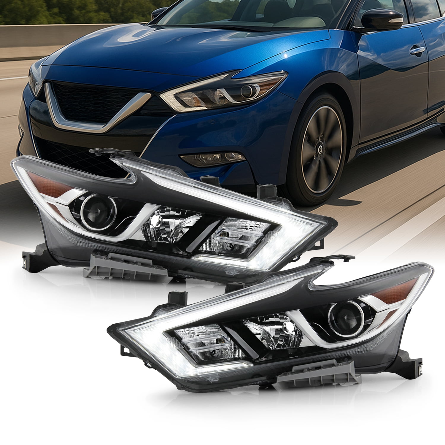 AKKON - Chrome Headlights with DRL LED & Light Lens Bulb for 2016-2018 ...