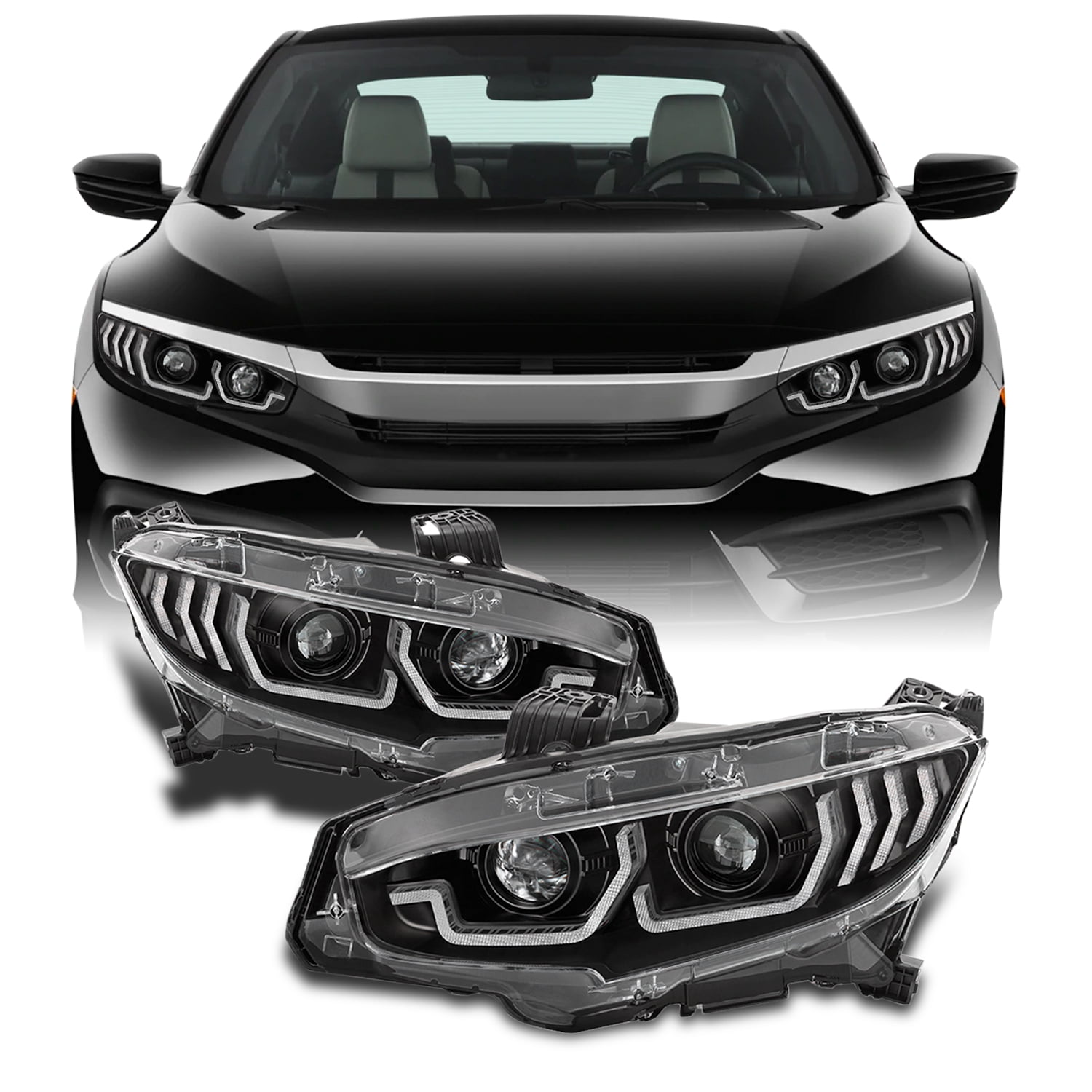AKKON - 2016-2021 Honda Civic Sedan Sequential Side Signal Projector ...