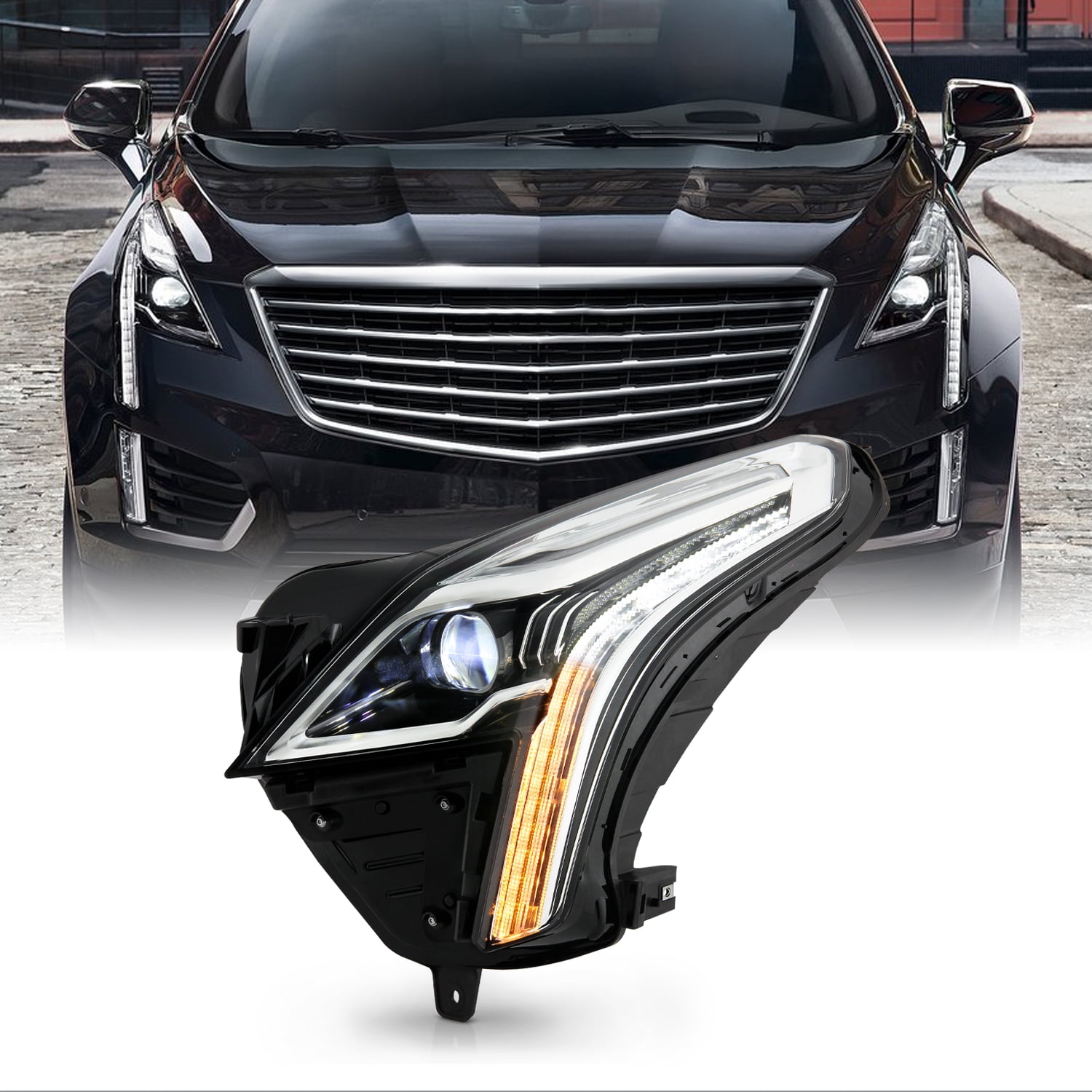 AKKON - Fits 2017-2018 Cadillac XT5 [LED DRL] Projector Chrome Clear ...