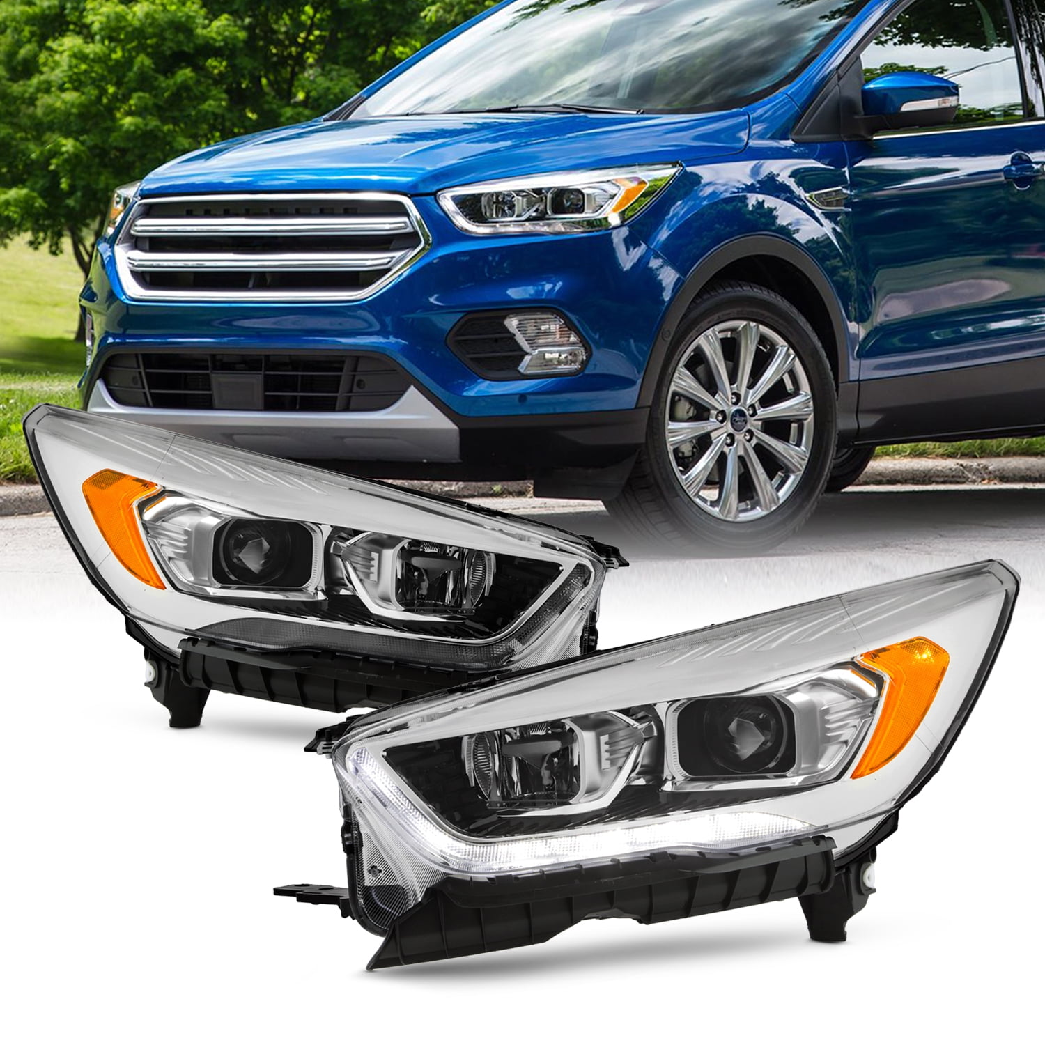 AKKON - Fits 2017-2019 Ford Escape [HID/Xenon Ballast] Projector Chrome ...