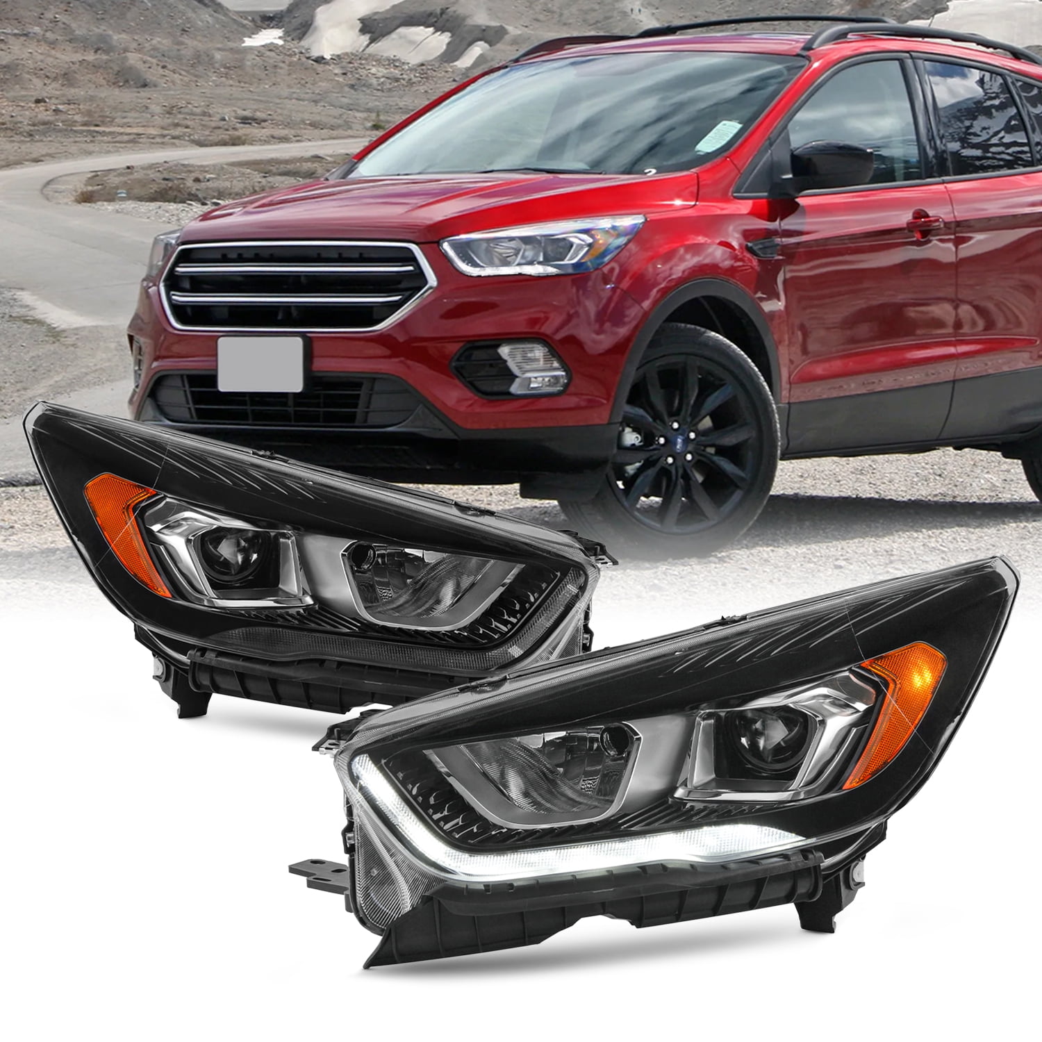 AKKON - Fits 2017-2019 Ford Escape Halogen Type Projector Black Bezel ...