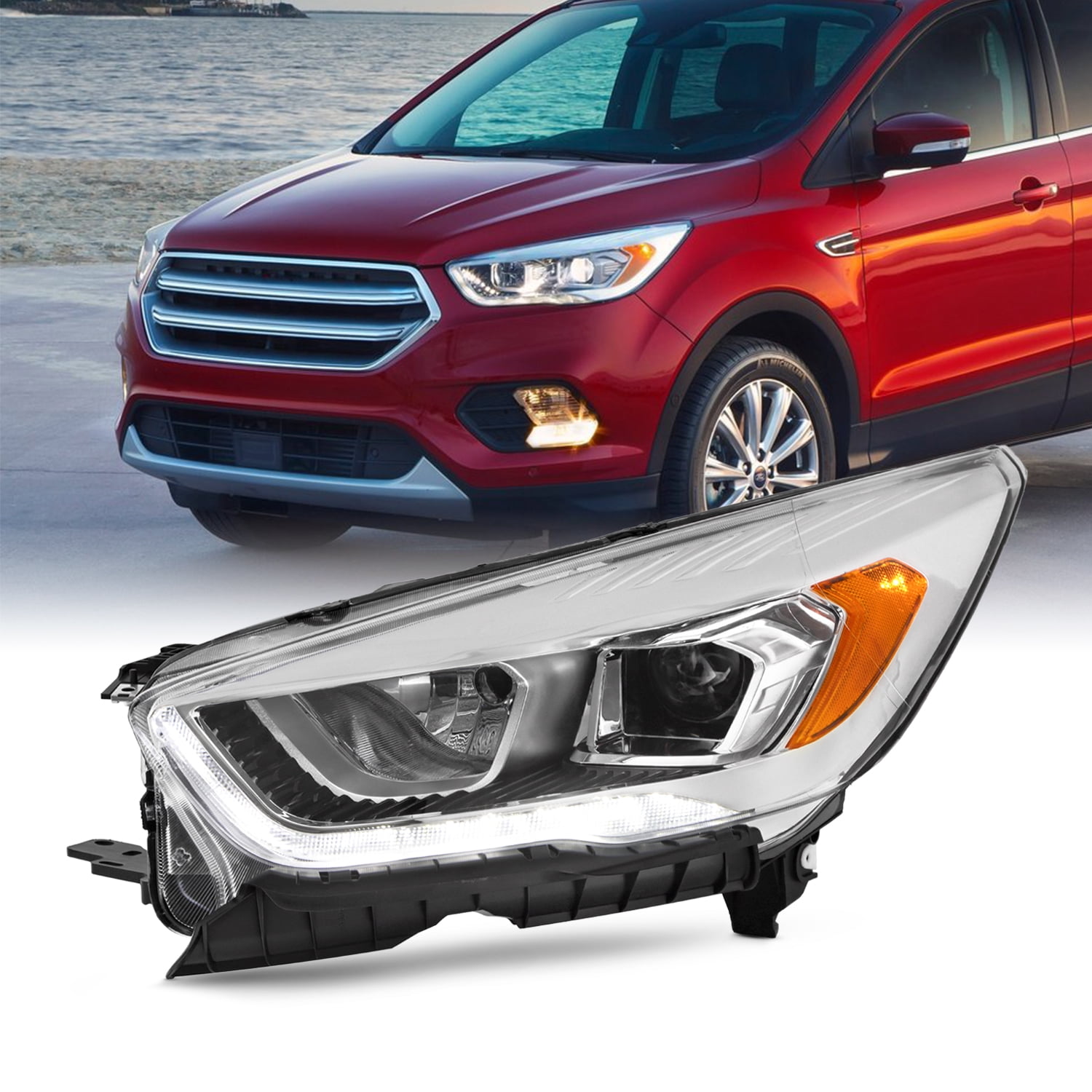 AKKON - Fits 2017-2019 Ford Escape [Halogen Type] Projector Chrome ...