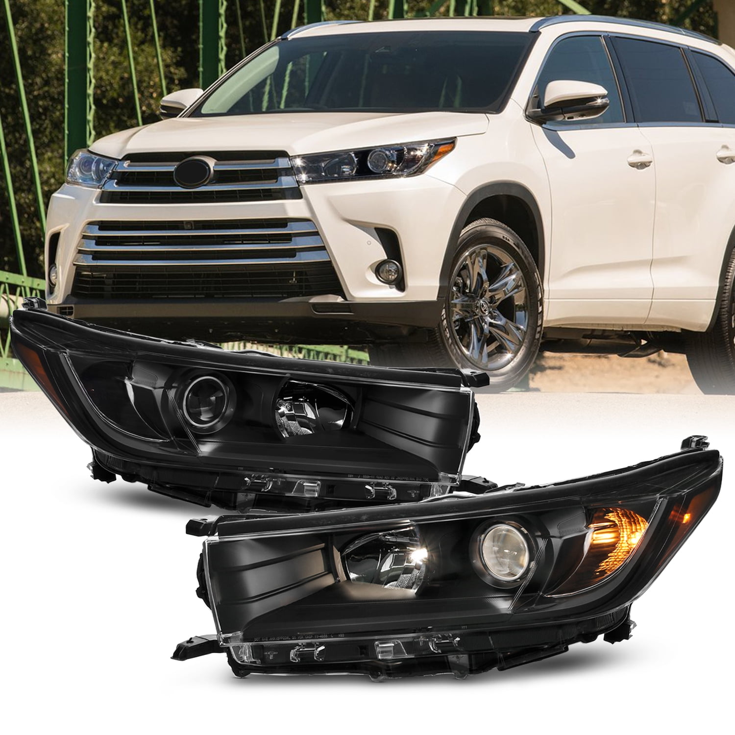 AKKON - Fits 2017-2019 Toyota Hightlander LE / XLE [Halogen Type] Black ...