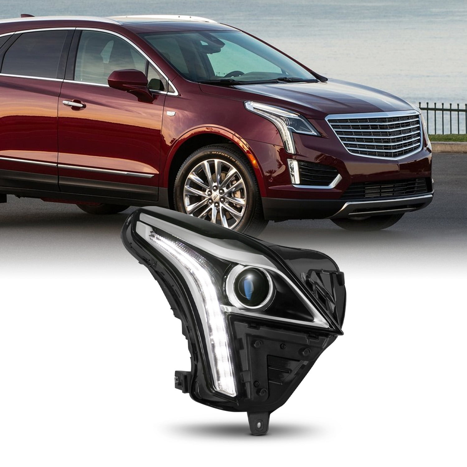 AKKON - Fits 2017-2023 Cadillac XT5 [Halogen Style] Projector LED DRL ...