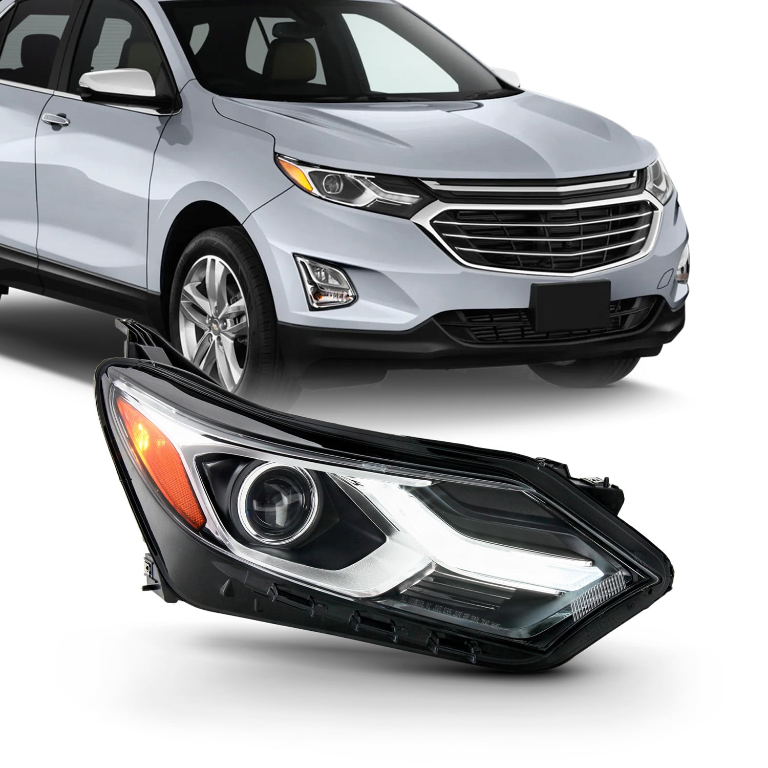 AKKON - 2018-2021 Chevy Equinox LED Tube DRL Chrome Headlight ...