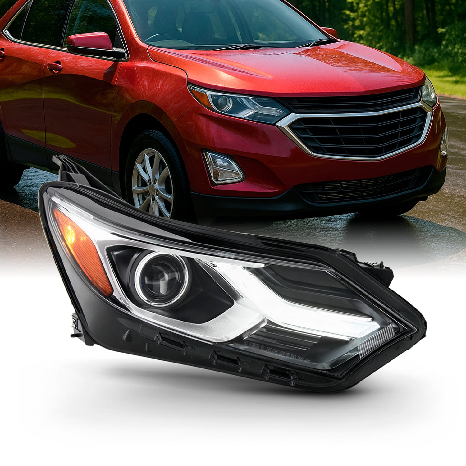 AKKON - 2018-2021 Chevy Equinox LED Tube DRL Chrome Headlight ...