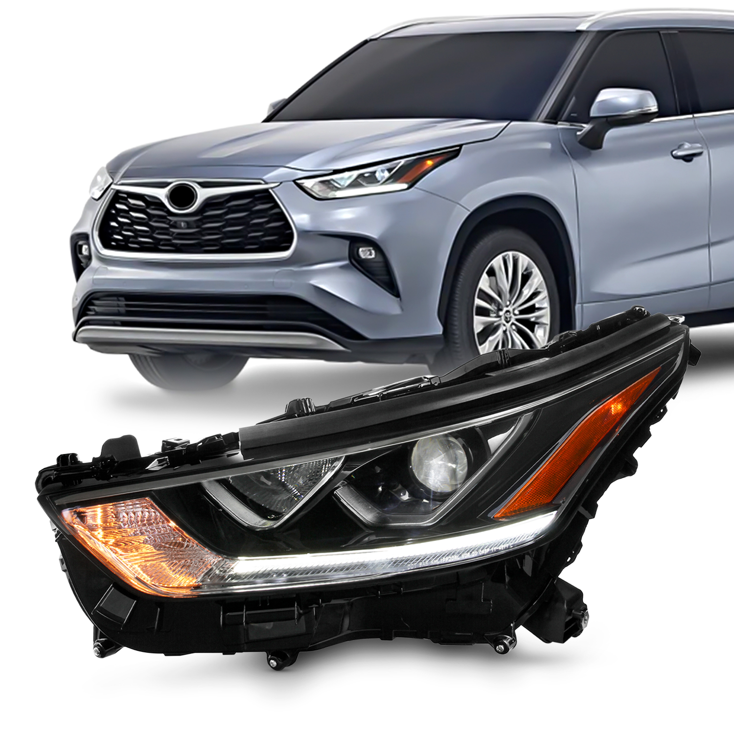 AKKON - Fits 2020 2021 2022 2023 Toyota Highlander Projector Black ...