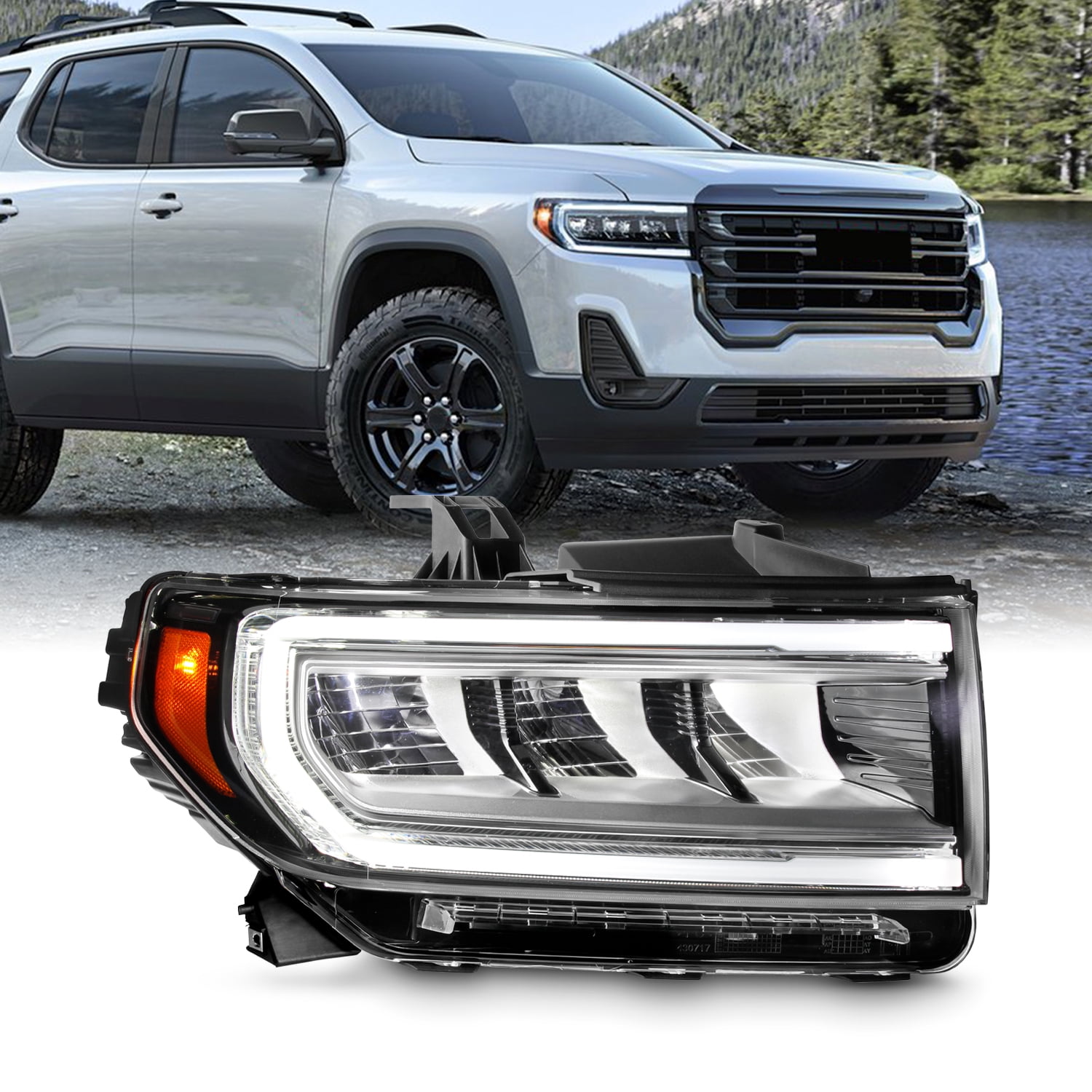 AKKON - Fits 2020-2023 GMC Acadia AT4 [Full LED] Chrome Headlight w ...