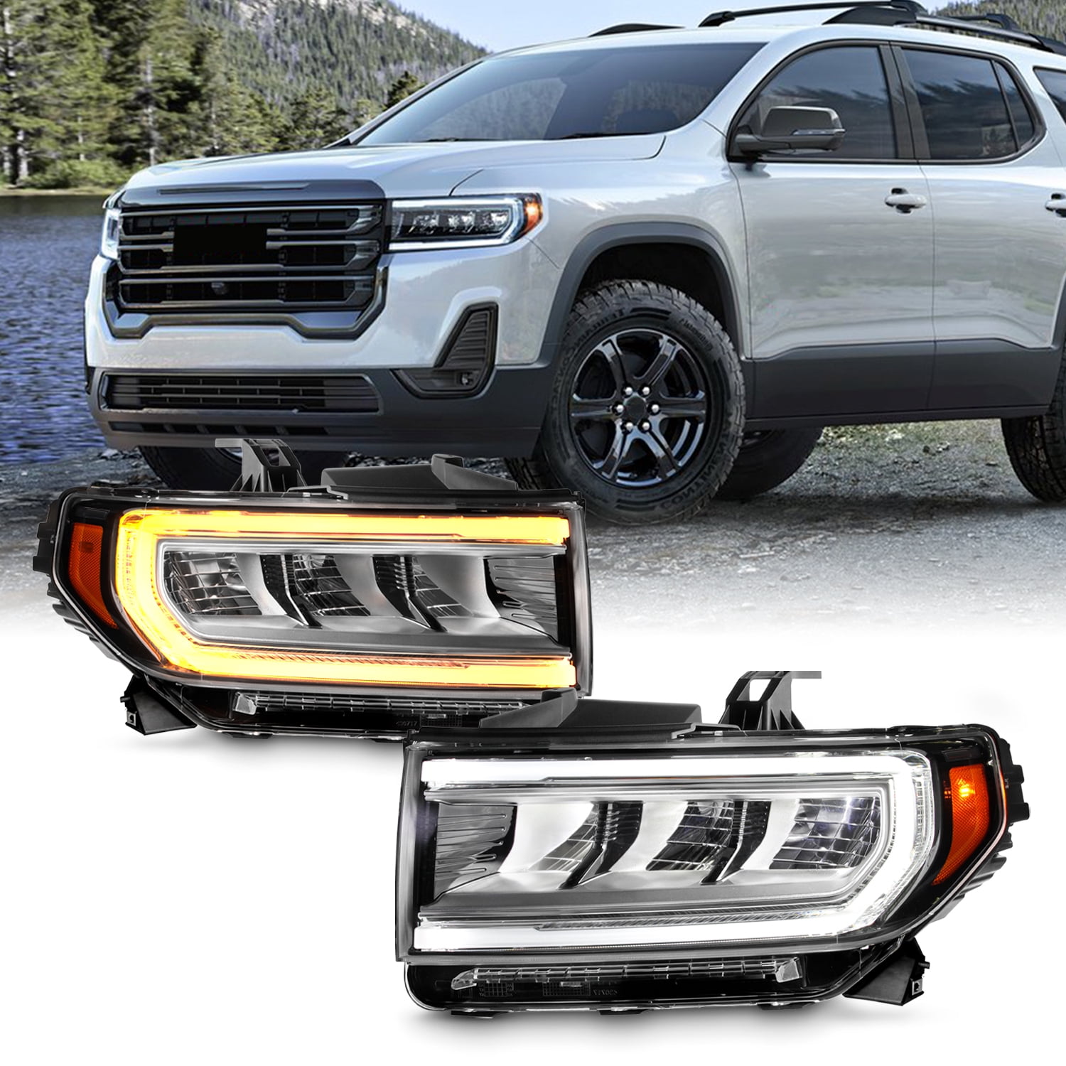 AKKON - Fits 2020-2023 GMC Acadia AT4 [Full LED] Chrome Headlights w ...
