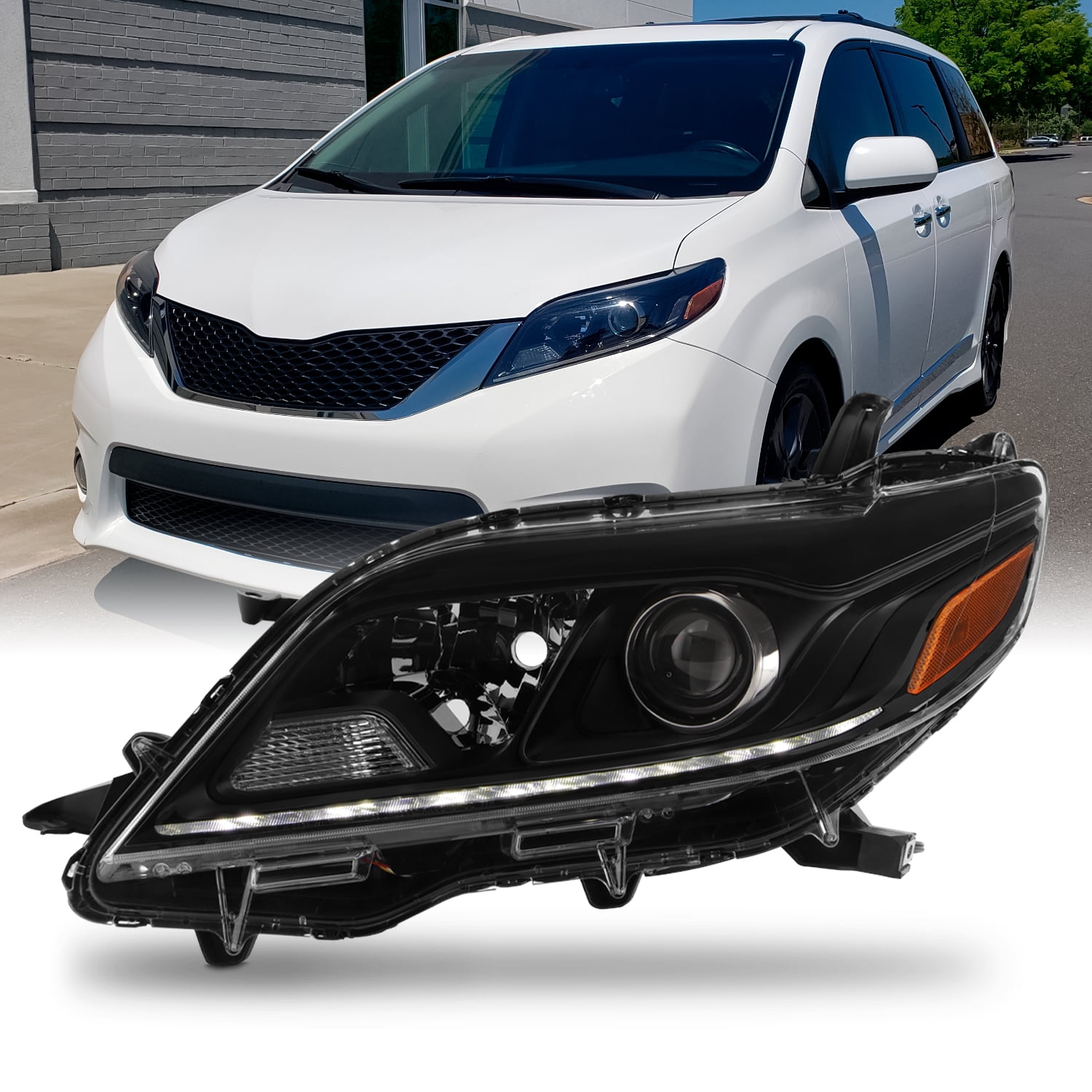 AKKON - Fits 2020 Toyota Sienna SE Projector Black Headlight Headlamp ...