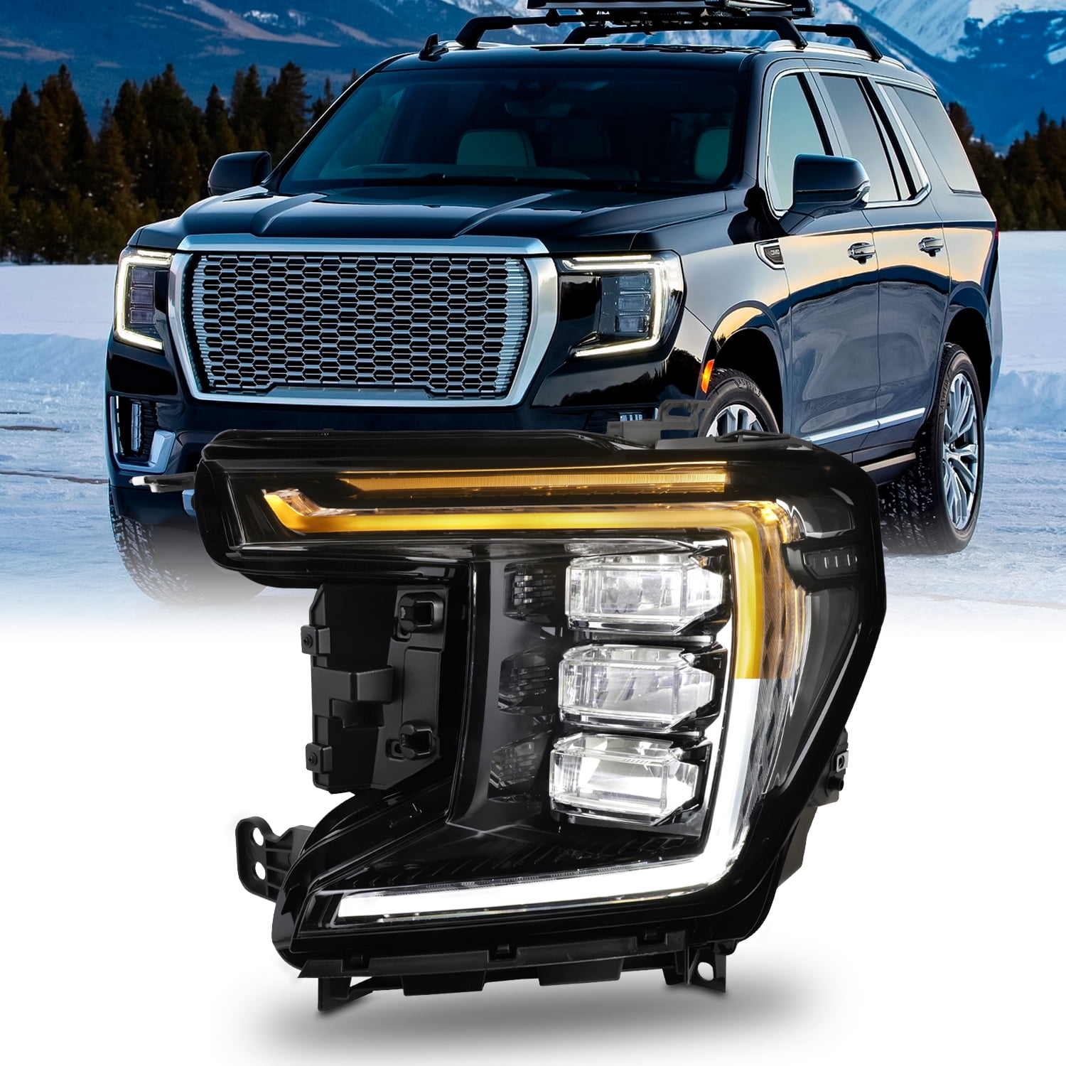 AKKON - Fits 2021-2023 GMC Yukon XL SLE | SLT Full LED Chrome Headlight ...