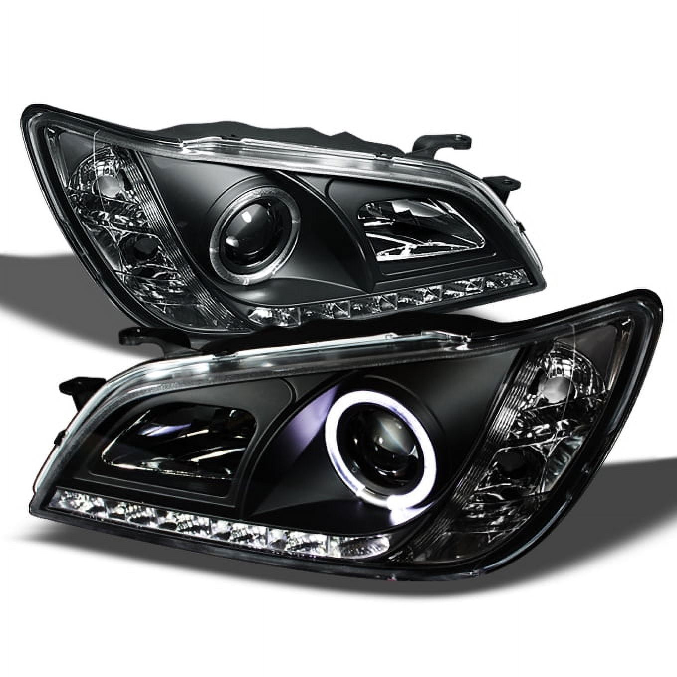 AKKON - Black Bezel Halo Projector DRL LED Strip Headlights Replacement Pair for 01-05 Lexus ...