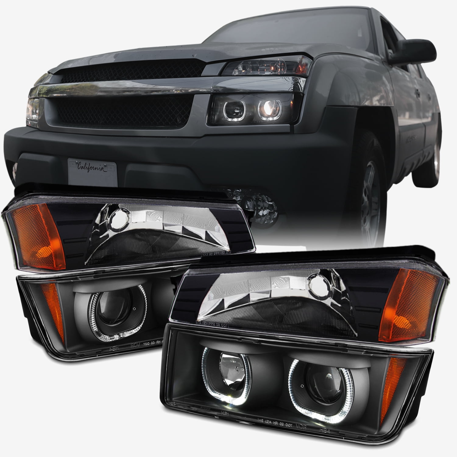 AKKON - For 02-06 Chevy Avalanche 4 PCS Set | Dual LED Halo Projector ...