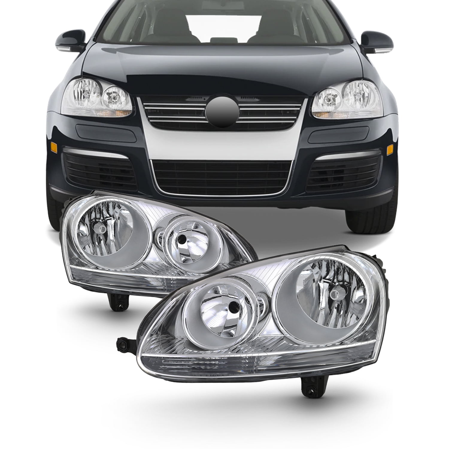 AKKON - Chrome Housing Headlight Lamps Assembly for 06-09 VW GTI ...