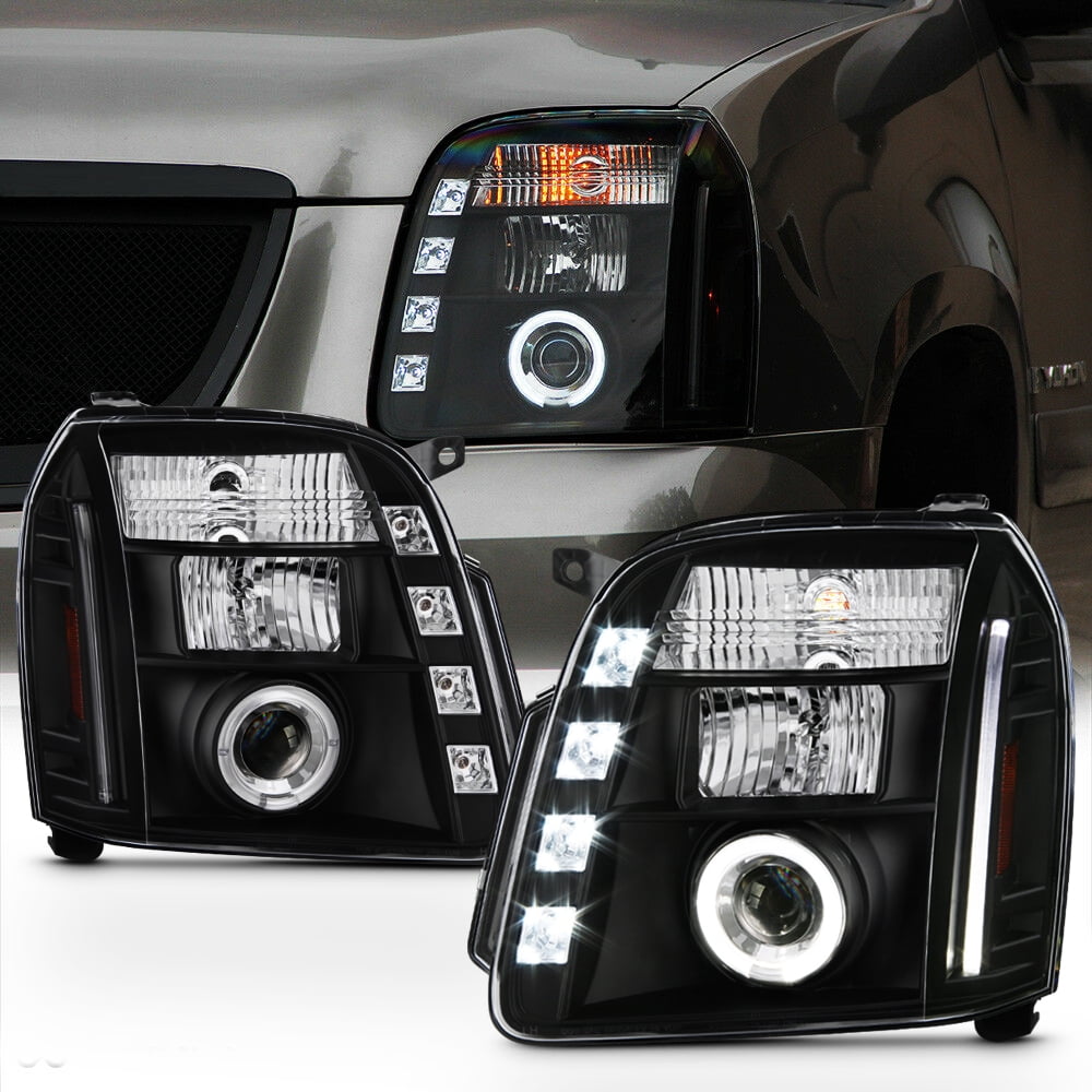 AKKON Black Bezel LED Halo Projector Headlight Pair for 07-14 GMC Yukon ...