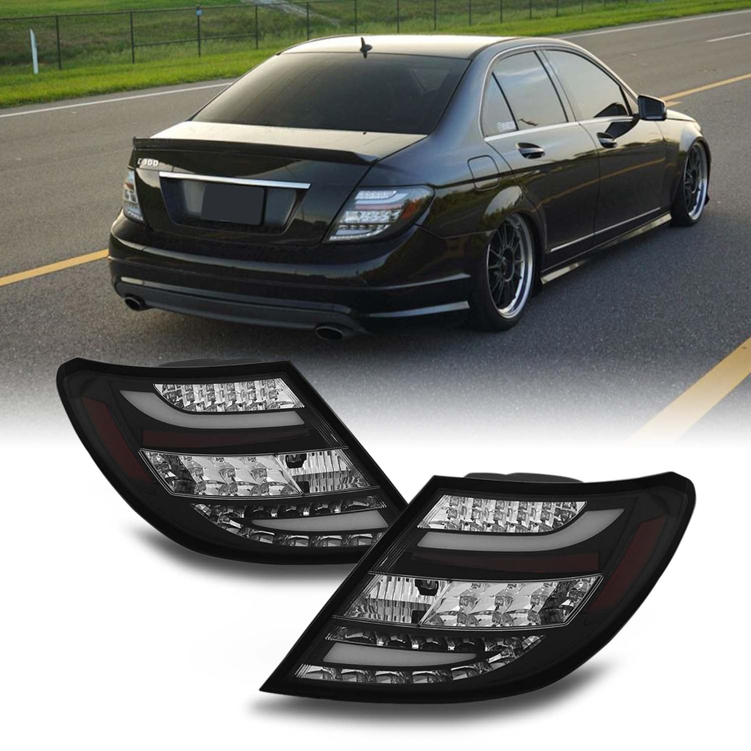 AKKON - For 08-10 Benz W203 C-class 4 Doors Sedan Black Bezel Rear LED ...
