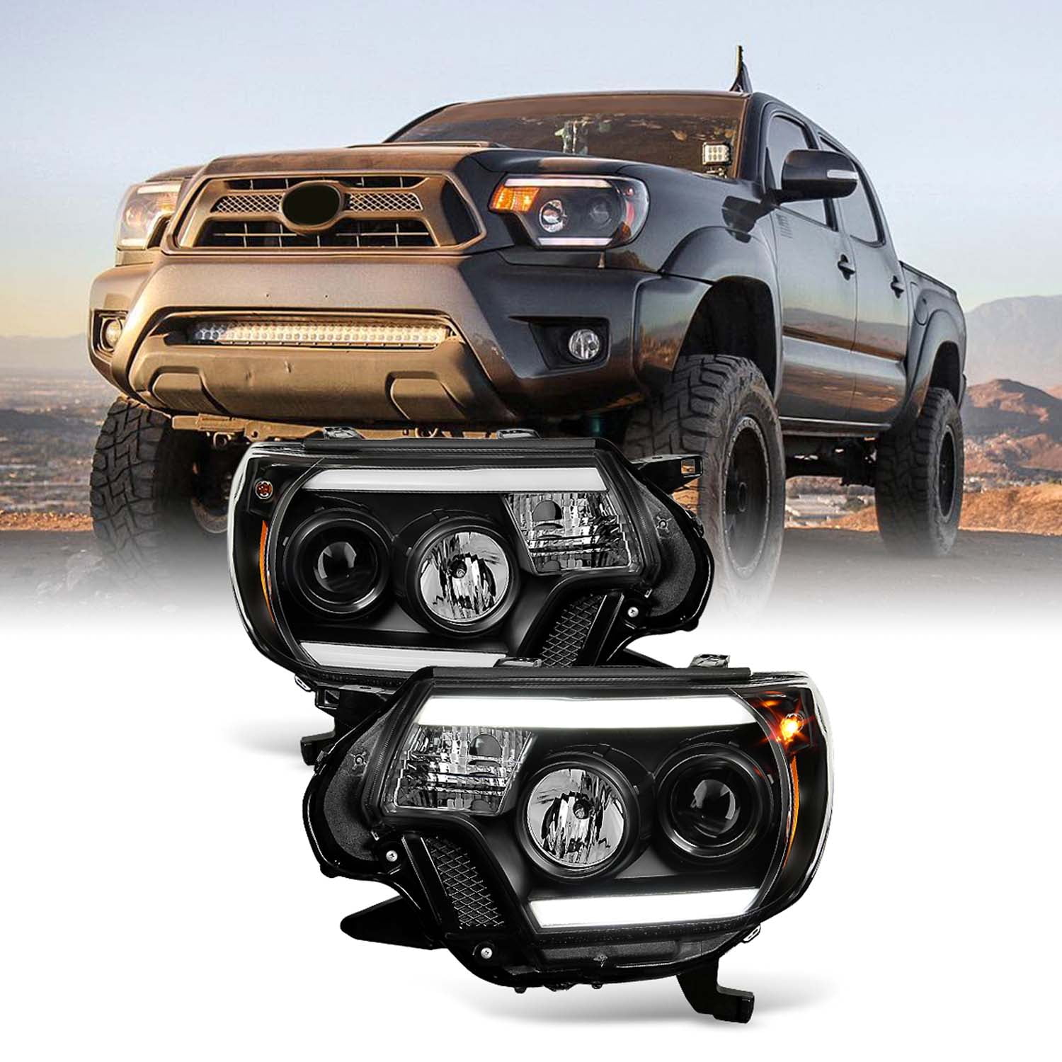 AKKON - For 12-15 Toyota Tacoma TRD Pickup Truck Black Bazel Dual Led ...