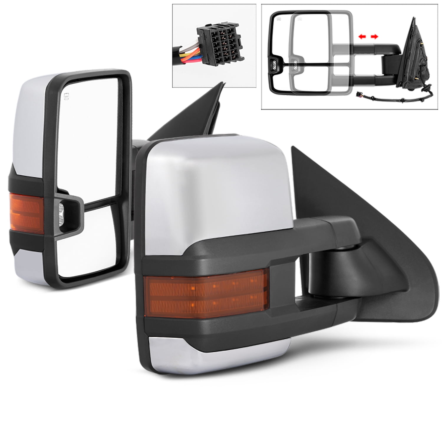 AKKON - For 14-20 Silverado Amber Extendable Towing Power Heated ...