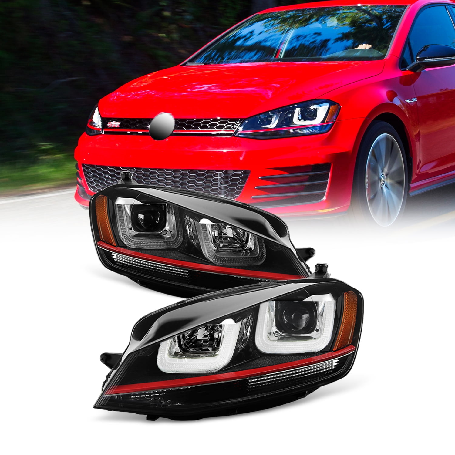 AKKON - For 15-19 VW Golf GTI SportWagen MK7 [Red Line Strip] DRL LED ...