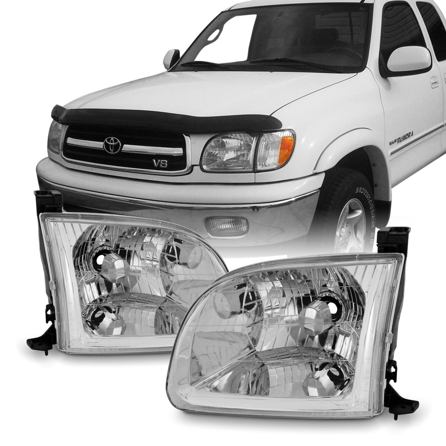 AKKON - For 2000-2004 Toyota Tundra Regular | Acees Cab OE Chrome Replacement Headlight [W/O ...