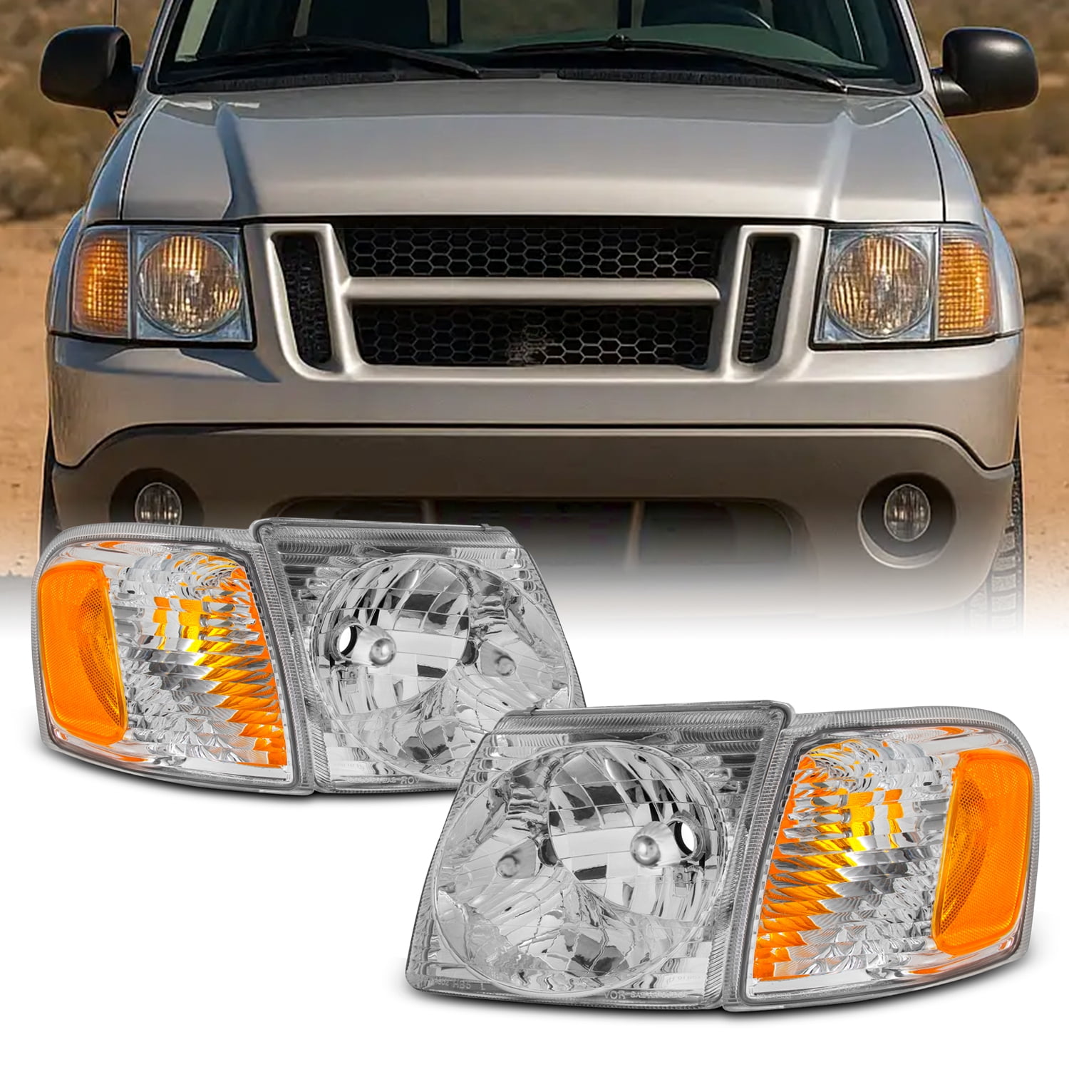 AKKON - For 2001-2005 Ford Explorer Sport Trac Chrome Housing Headlight ...